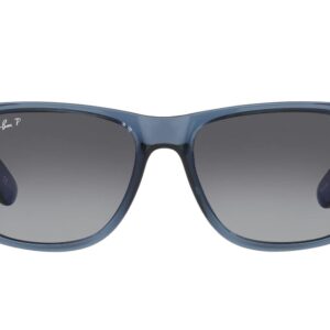 Ray-Ban RB4165 Justin Rectangular Sunglasses, Transparent Blue/Polarized Grey Gradient, 54 mm