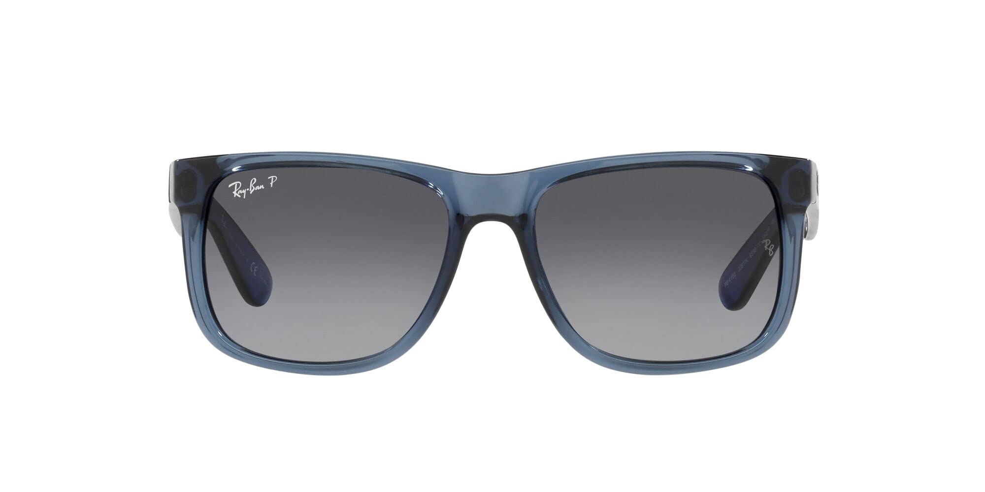 Ray-Ban RB4165 Justin Rectangular Sunglasses, Transparent Blue/Polarized Grey Gradient, 54 mm