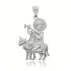 certified 925 sterling silver hindu god lord krishna and the kamdhenu cow pendant