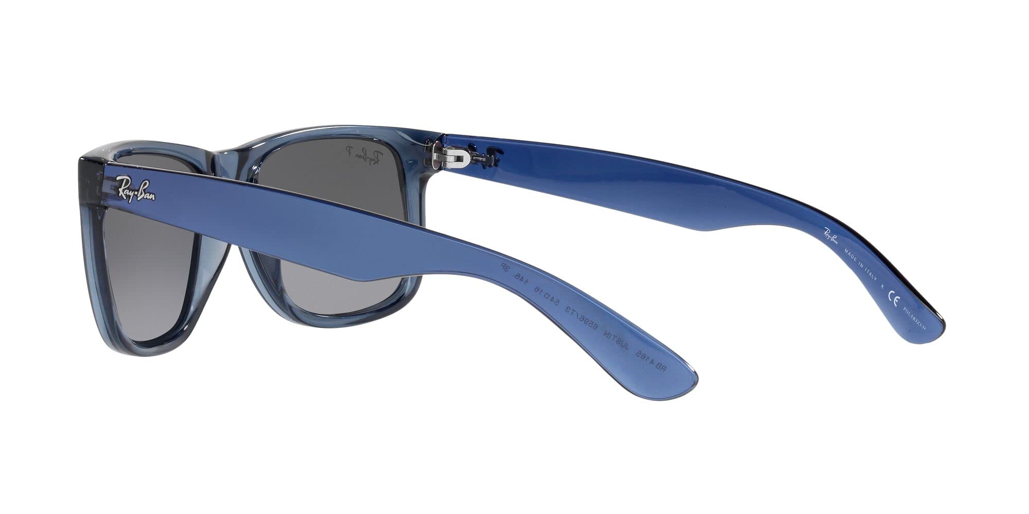 Ray-Ban RB4165 Justin Rectangular Sunglasses, Transparent Blue/Polarized Grey Gradient, 54 mm