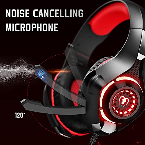 Tatybo Gaming Headset for Ps4 Ps5 Xbox One Switch PC with Noise Canceling Mic, Deep Bass Stereo Sound (Black Red)