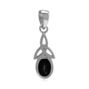 Silvershake Natural Black Onyx 925 Sterling Silver Triquetra Celtic Knot Pendant with 18 Inch Chain Necklace