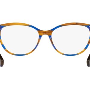 Ralph by Ralph Lauren Women's RA7134 Cat Eye Prescription Eyewear Frames, Striped Brown Blue/Demo Lens, 54 mm