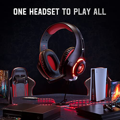 Tatybo Gaming Headset for Ps4 Ps5 Xbox One Switch PC with Noise Canceling Mic, Deep Bass Stereo Sound (Black Red)