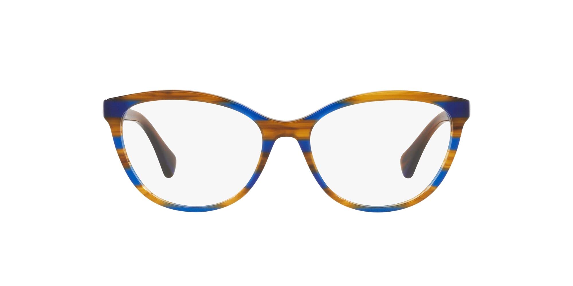 Ralph by Ralph Lauren Women's RA7134 Cat Eye Prescription Eyewear Frames, Striped Brown Blue/Demo Lens, 54 mm