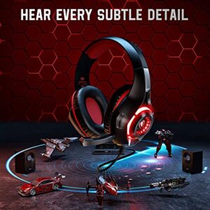 Tatybo Gaming Headset for Ps4 Ps5 Xbox One Switch PC with Noise Canceling Mic, Deep Bass Stereo Sound (Black Red)