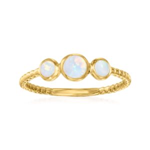 rs pure by ross-simons opal 3-stone ring in 14kt yellow gold. size 6