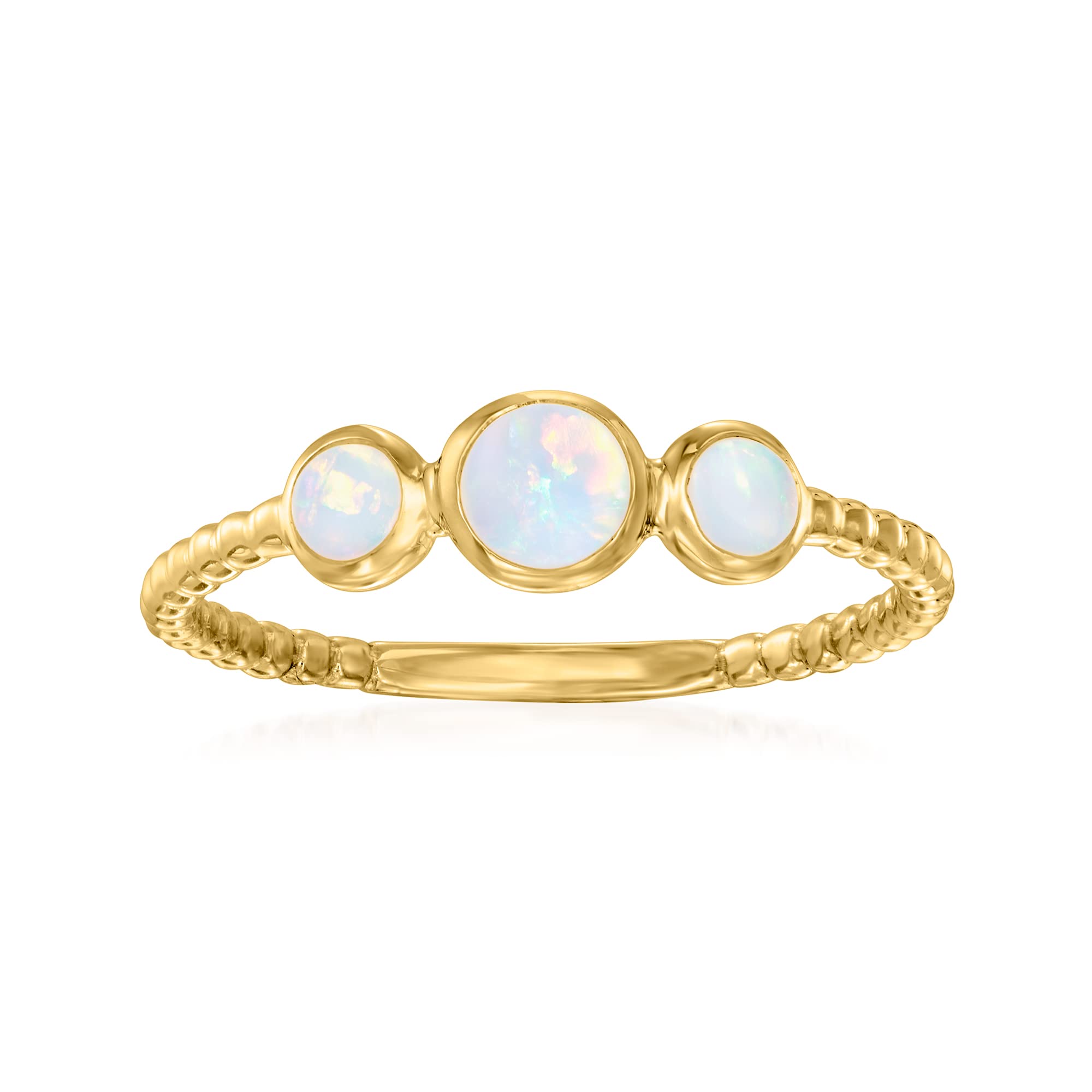 RS Pure by Ross-Simons Opal 3-Stone Ring in 14kt Yellow Gold. Size 6