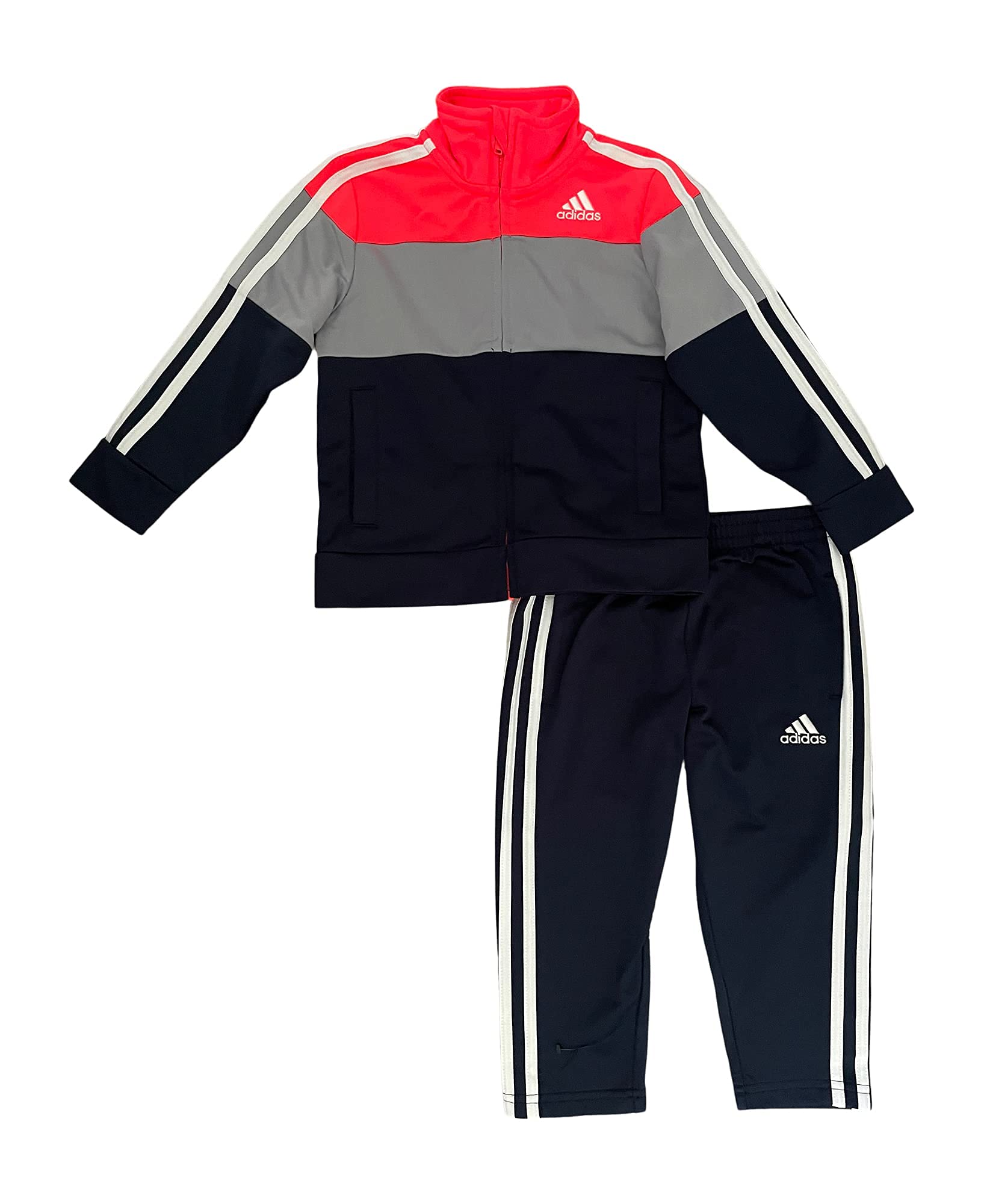 adidas Boys' Tricot Jacket & Pant Clothing Set (5, Bright Orange Red)