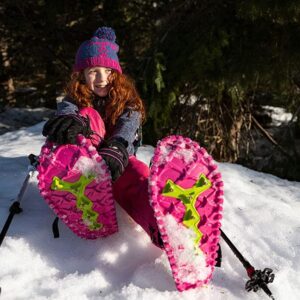 Crescent Moon Lightweight Youth Snowshoes with Foam, Perfect Kid Snowshoes for Snowshoeing, Toddler and Kids Snow Shoes with Secure Velcro Bindings, Rocker Cloud Deck and Ice Spikes