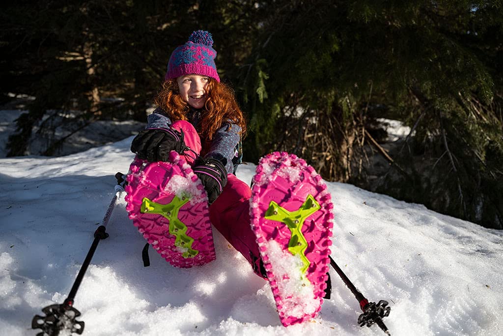 Crescent Moon Lightweight Youth Snowshoes with Foam, Perfect Kid Snowshoes for Snowshoeing, Toddler and Kids Snow Shoes with Secure Velcro Bindings, Rocker Cloud Deck and Ice Spikes