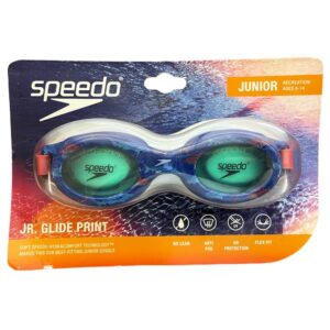 speedo junior glide jr. print goggles - blue / orange / jade