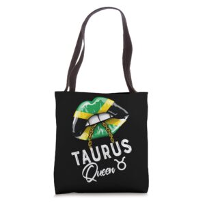 jamaica taurus queen zodiac birthday jamaican flag lips tote bag