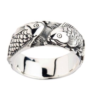 sterling 925 silver japanese koi fish wedding band rings size 9.5