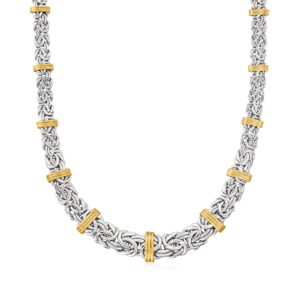 ross-simons graduated byzantine necklace in sterling silver and 14kt yellow gold. 18 inches