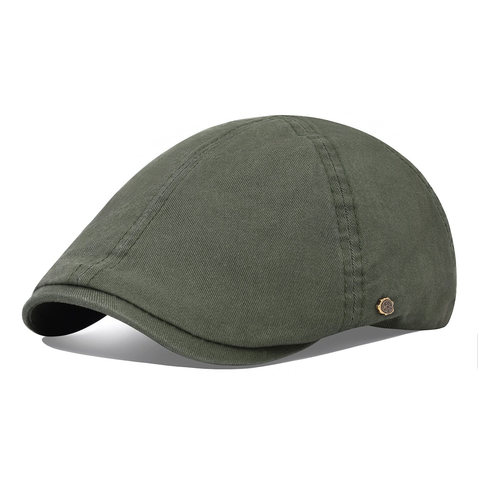 VOBOOM Cotton Flat Cap Cabbie Hat Gatsby Ivy Cap Irish Hunting Hat Newsboy (Army Green)