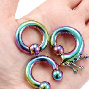 Tvalccoy 2g 2 Gauge Big Heavy Nose Septum Hoop Ring Ear Earrings Stretching Kit for Men Rainbow Surgical Stainless Steel Captive Bead Prince Albert Pa Piercing Jewelry