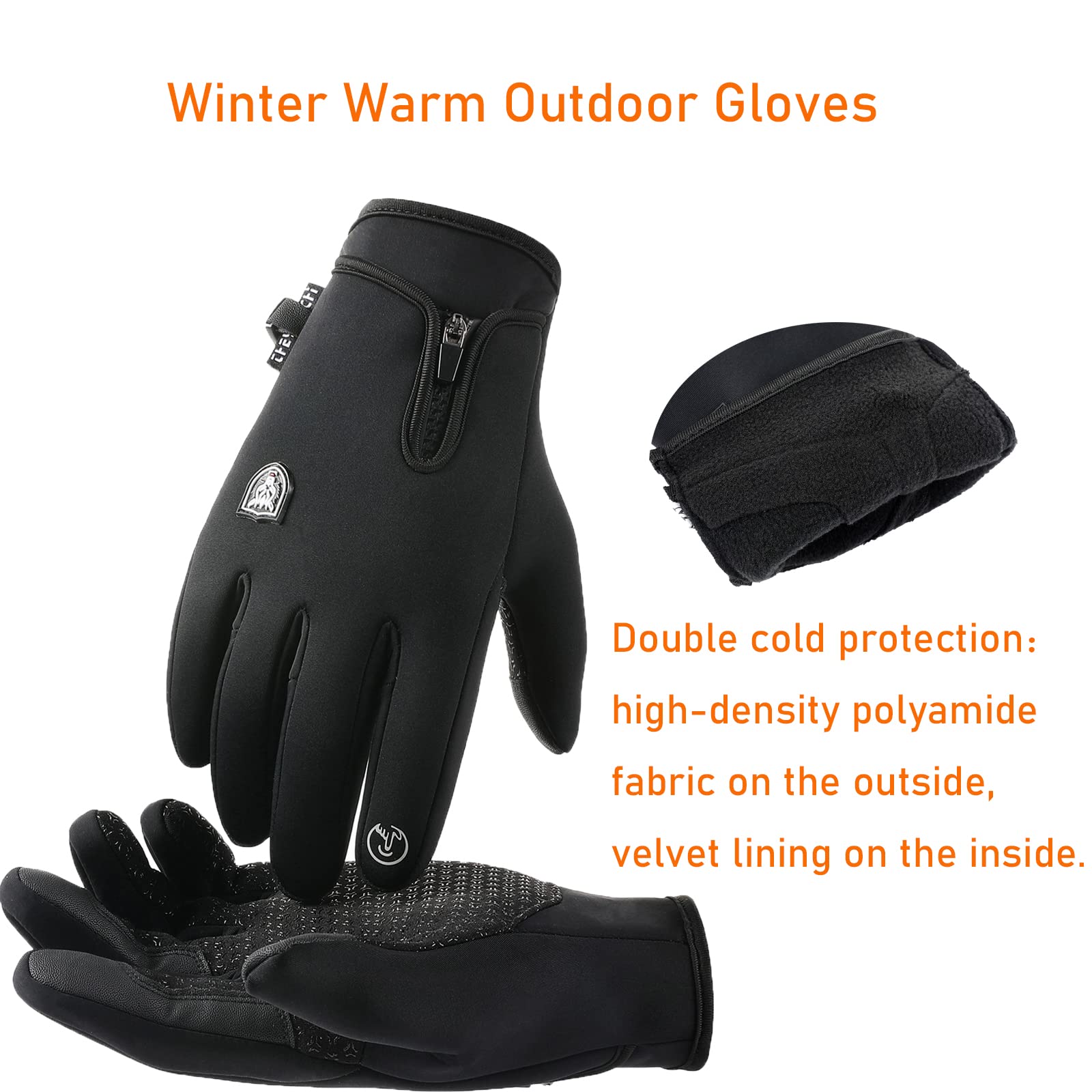 LJCUTE Winter Fishing Gloves Men Women Touch Screen Water Repellent & Windproof Cold Weather Warm Cycling Gloves for Driving Running Kayaking Motorcycle Bike Hunting Riding