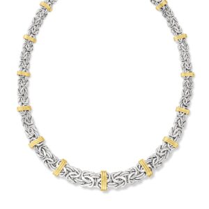 Ross-Simons Graduated Byzantine Necklace in Sterling Silver and 14kt Yellow Gold. 18 inches