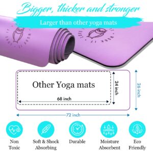 Yoga Mat by Modern Body Extra Thick 6mm for Exercise and Pilates - Purple Elephant- Natural Eco Friendly Rubber, Extra Cushion for Stability and Comfort, Absorbent non-slip grip with 2 carry straps