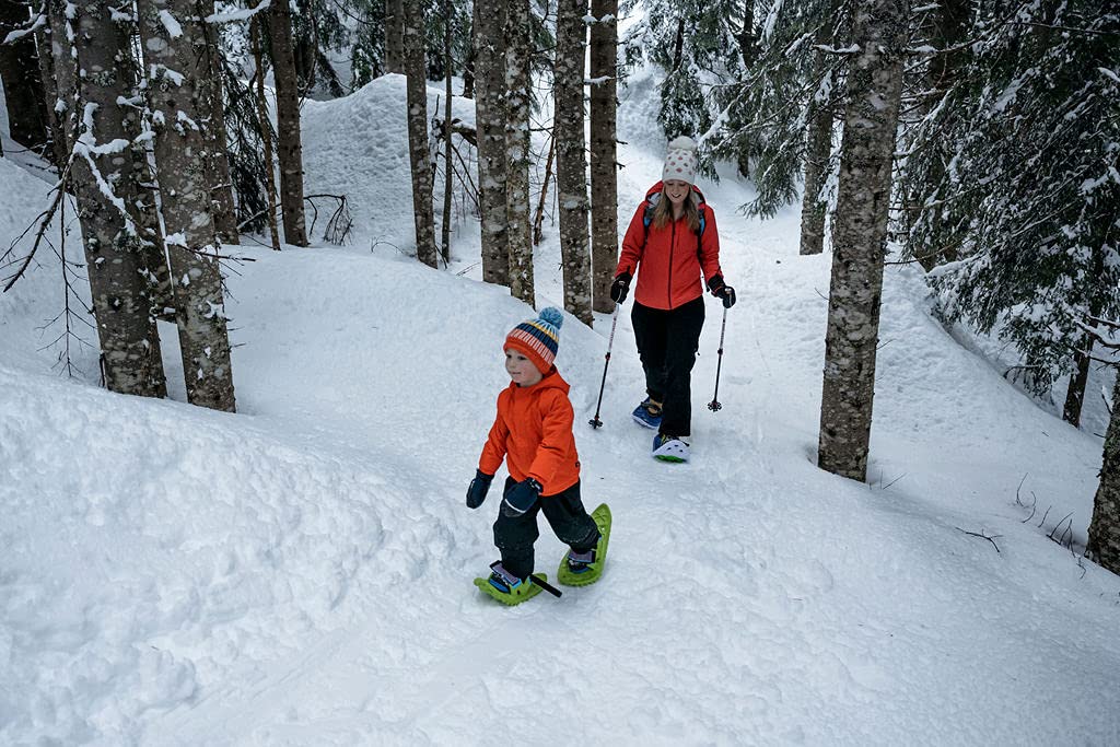 Crescent Moon Lightweight Youth Snowshoes with Foam, Perfect Kid Snowshoes for Snowshoeing, Toddler and Kids Snow Shoes with Secure Velcro Bindings, Rocker Cloud Deck and Ice Spikes