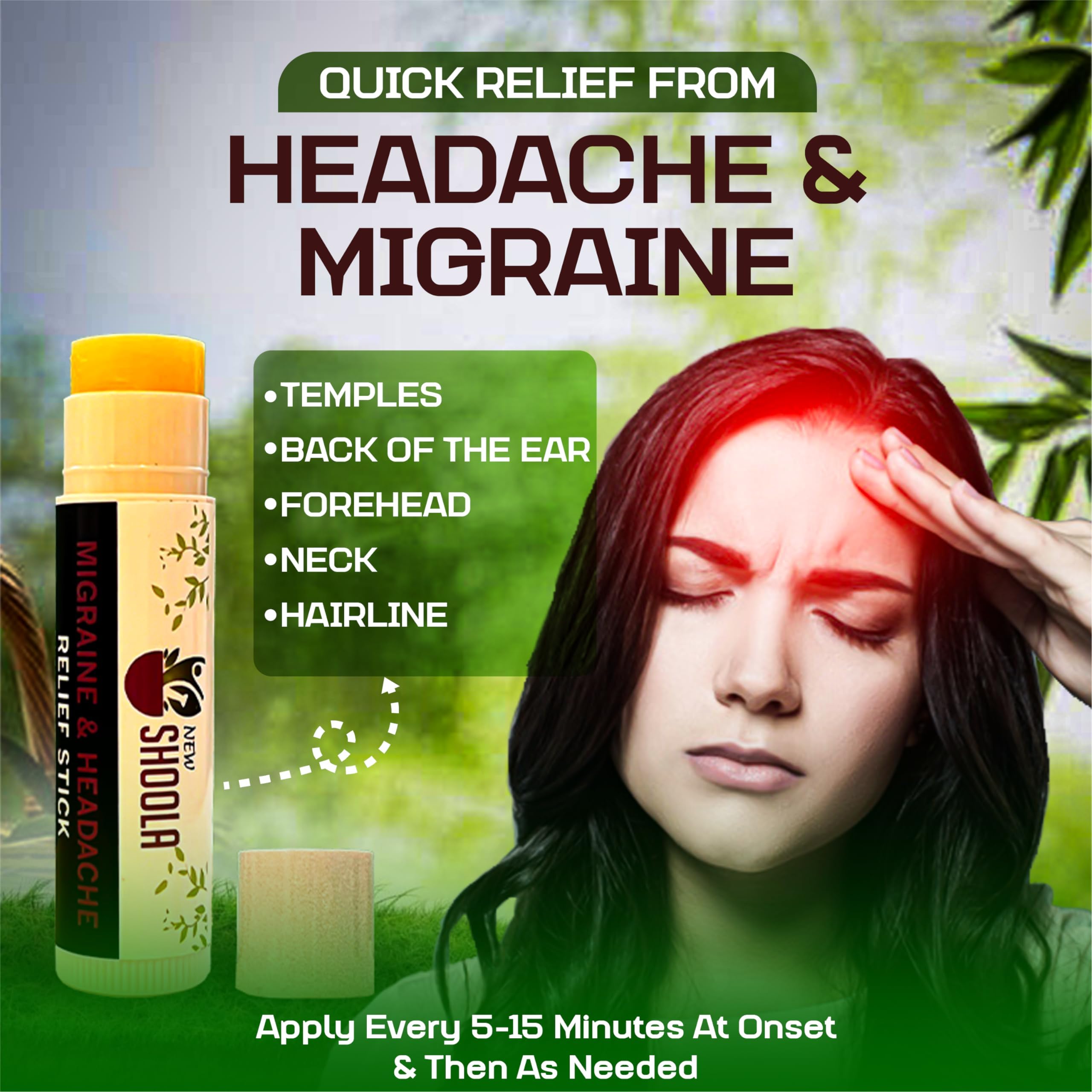 Migraine Relief & Headache Stick (Pack of 2) - Quick Migraine & Headache Relief - Organic Essential Oil Stick – No Side Effects Vapor Rub - Reduces Stress with Fresh, Relaxing Scent