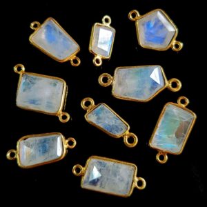 4 piece natural white rainbow moonstone connector, gold plated pendant connector rainbow double looped 8x14 to 8x16 mm size [cqb 205]