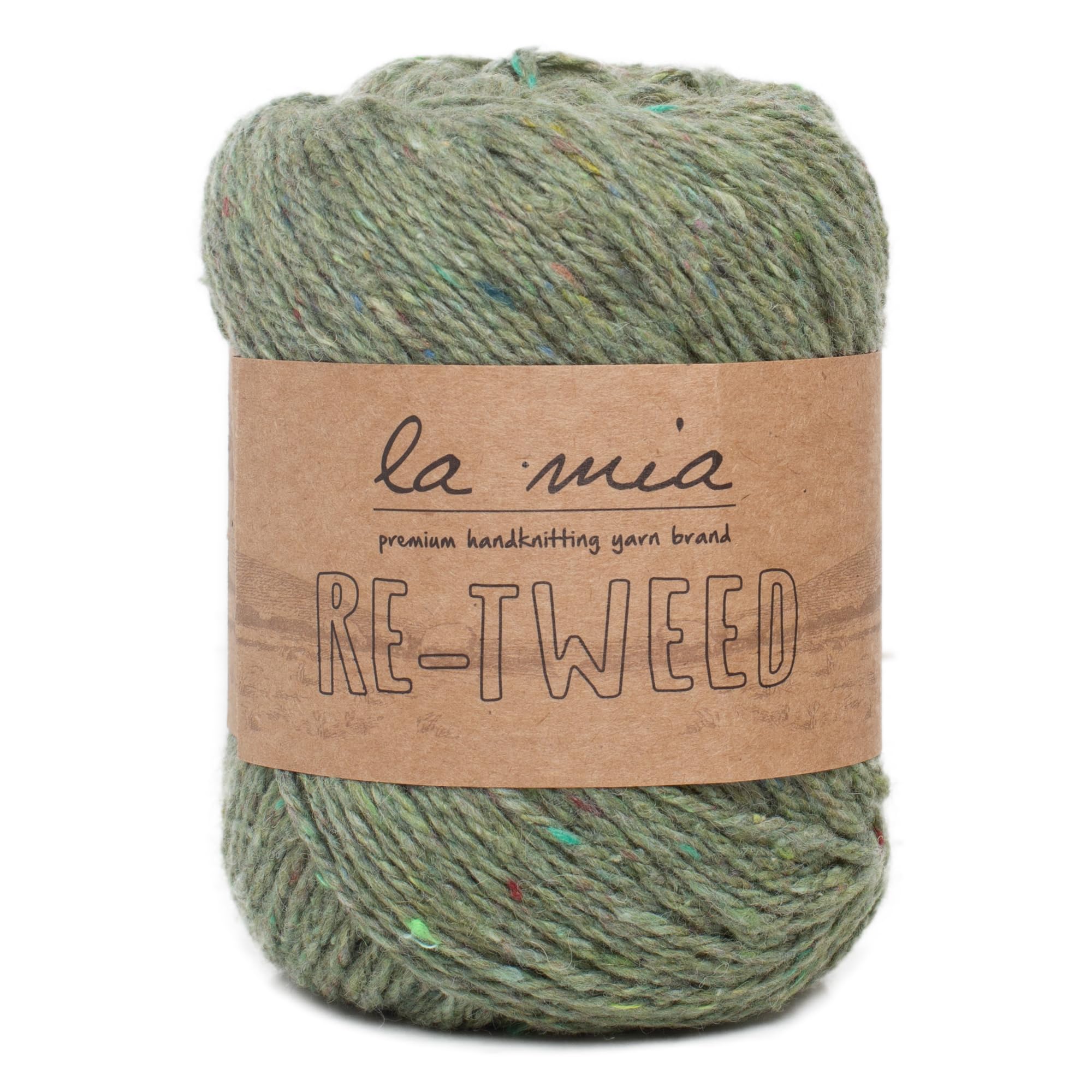 1 Ball La Mia Re-Tweed Knitting Yarn, Wool Polyester Acrylic, 3.5 Oz (100 g) / 202 Yrds (185 m), Worsted, Green - L173