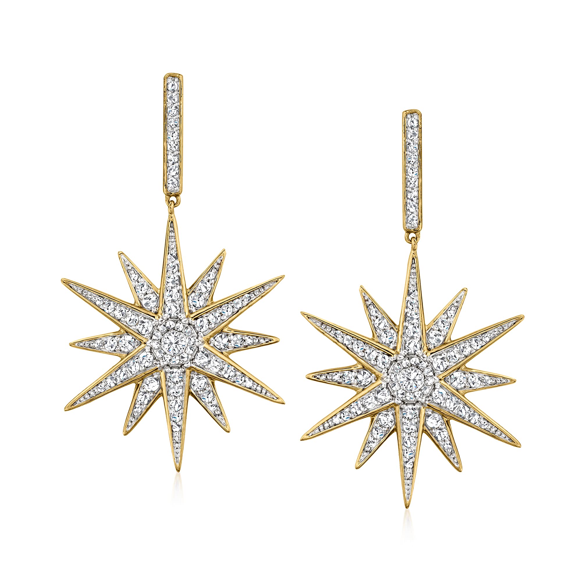 Ross-Simons 1.00 ct. t.w. Diamond Starburst Drop Earrings in 18kt Gold Over Sterling