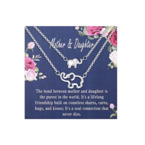 ascona mother daughter necklace set for 2, silver mom daughter elephant matching pendant chain, mommy and me jewelry mother's day christmas gifts valentines day gifts for her