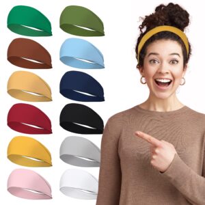 lotus78 workout headbands for women non slip, 12pcs soft elastic sports hair bands for women's hair, wide headbands for woman, daily fashion head bands for women's hair, womens headbands (feel icon)