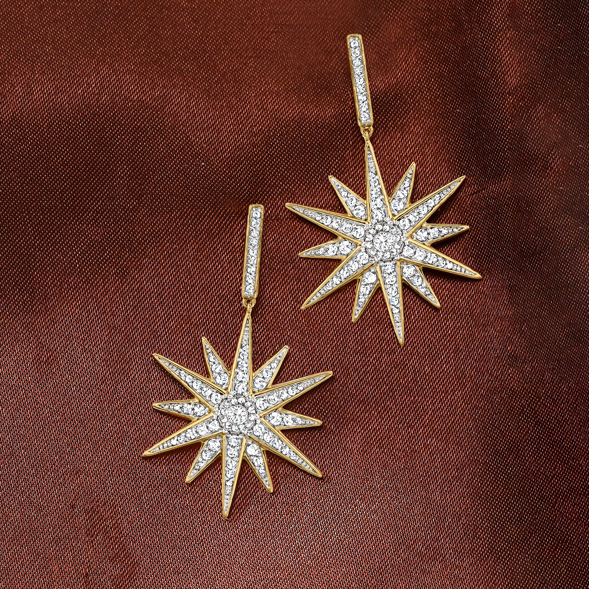 Ross-Simons 1.00 ct. t.w. Diamond Starburst Drop Earrings in 18kt Gold Over Sterling