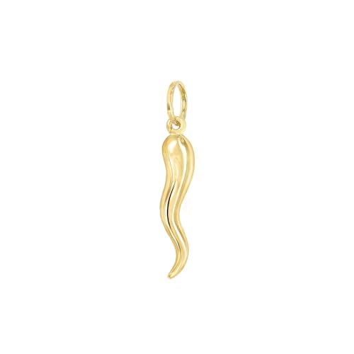 Lucchetta 14K Italian Gold Horn Pendant Hollow for Him and Her | Suitable for Gifting Handmade in Italy | Hypoallergenic Made to Last | Fits Perfectly up to 4mm Necklace