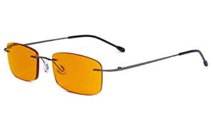 eyekepper computer glasses - blue light blocking reading glasses with orange tinted filter lens for nighttime - rimless anti glare uv rays men women gunmetal,+1.75