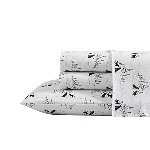 Eddie Bauer - King Sheet Set, Warm Breathable Cotton Flannel Bedding with Deep Pockets, Brushed for Extra Softness, Cozy Home Decor, Oeko-Tex Certified (Dog Friends White, King)