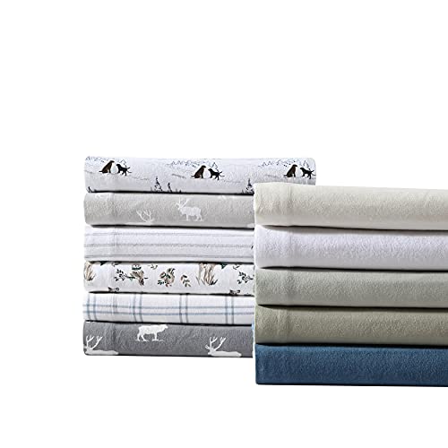 Eddie Bauer - King Sheet Set, Warm Breathable Cotton Flannel Bedding with Deep Pockets, Brushed for Extra Softness, Cozy Home Decor, Oeko-Tex Certified (Dog Friends White, King)