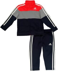 adidas boys' tricot jacket & pant clothing set (4t, bright orange red)