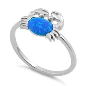 sterling silver 925crab ring blue opal crab ring zodiac symbol jewelry (11)