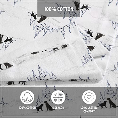 Eddie Bauer - King Sheet Set, Warm Breathable Cotton Flannel Bedding with Deep Pockets, Brushed for Extra Softness, Cozy Home Decor, Oeko-Tex Certified (Dog Friends White, King)