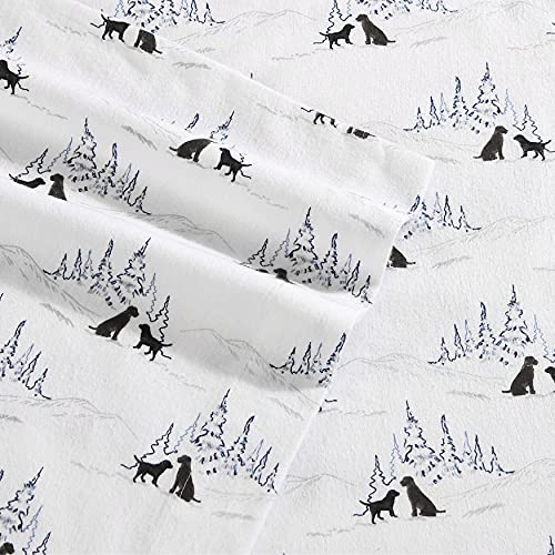 Eddie Bauer - King Sheet Set, Warm Breathable Cotton Flannel Bedding with Deep Pockets, Brushed for Extra Softness, Cozy Home Decor, Oeko-Tex Certified (Dog Friends White, King)