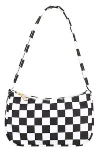 zeho checkerboard nylon shoulder bag stylish underarm handbag cute retro mini shoulder bag trendy clutch purse 90s y2k bags, black and white checkerboard