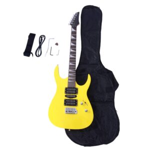 kcelarec electric 6 string guitar for beginner starter complete kit, with guitar bag, strap, guitar pick, amp cord (yellow)