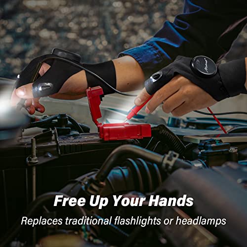 Mylivell Handsfree LED Flashlight Gloves Unique Gift for Men Women Dad Him Boyfriend Husband, Ideal for Fishing Camping Repairing Bright Flexible Rechargeable Fathers Day Christmas Birthday Gifts