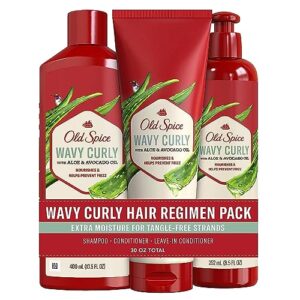 old spice shampoo, conditioner and leave-in conditioner set for men, wavy curly hair regimen bundle