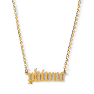 sorority shop phi mu necklace — pm old english font design, 18k gold plated, phi mu gifts for women