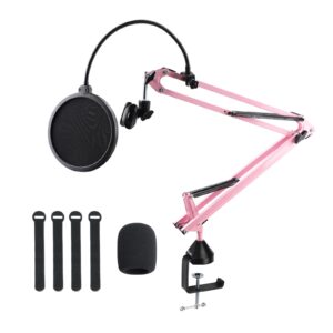 microphone stand, cicano mic boom arm suspension scissor with shock mount, mic clip holder upgraded desk clamp for blue yeti snowball ice and other mics pink