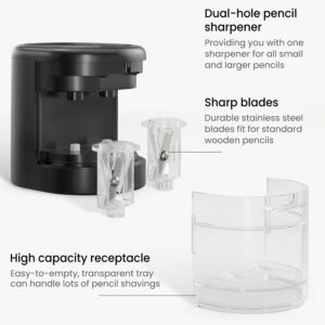 Arteza Electric Pencil Sharpener, Black, Dual-Hole, Fits 6–12-mm Pencils, Auto-Stop, Office Supplies for Teachers, Students, Classrooms, and Art Studios