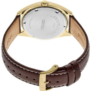 SEIKO SUR450 Watch for Men - Essentials - Champagne Dial, Day/Date Calendar, LumiBrite Hands and Markets, Leather Bracelet, 100m Water-Resistant