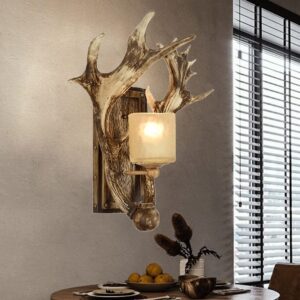 vintage deer antler wall sconces, nordic industrial wall lamp, e27 bedroom wall lights, aisle creative deer head decorative lamp (vintage color）