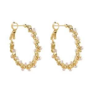 kemstone gold hoop earrings, 925 silver post freshwater pearls hoop earrings for women